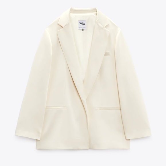 Zara | Jackets & Coats | Zara Satin Effect Oversized Cream Blazer | Poshmark